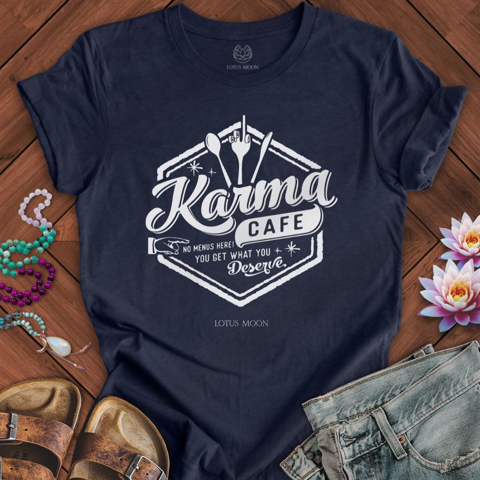 Karma Cafe T-Shirt – Funny Spiritual Tee with Retro Diner Parody Design ...