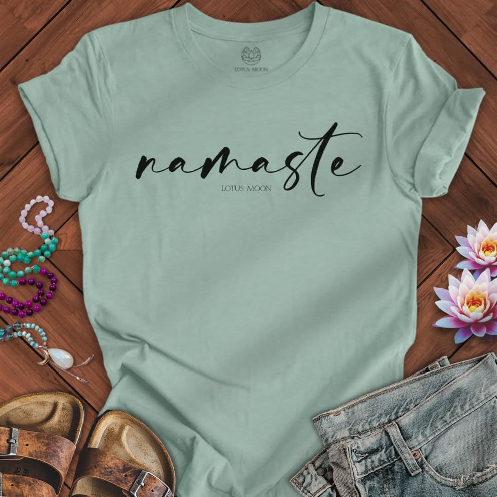 Namaste Script T-Shirt – Minimalist Yoga Tee with Elegant Typography ...