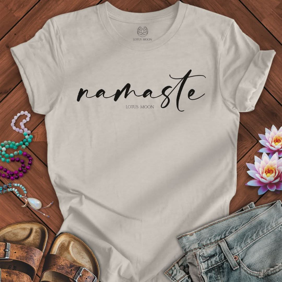 Namaste Script T-Shirt – Minimalist Yoga Tee with Elegant Typography ...