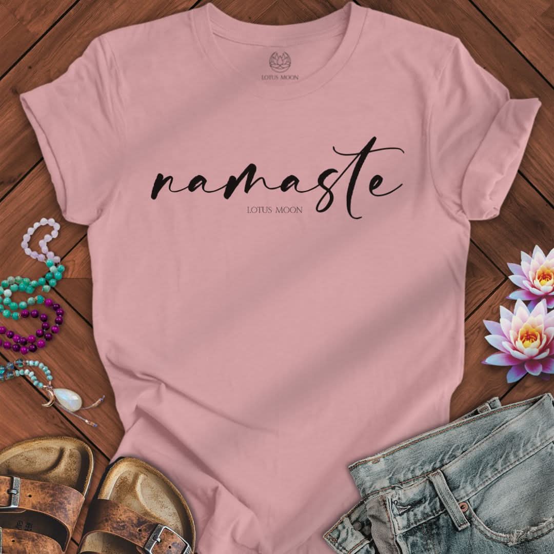 Namaste Script T-Shirt – Minimalist Yoga Tee with Elegant Typography ...