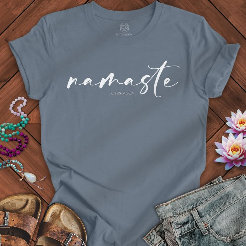 Namaste Script T-Shirt – Minimalist Yoga Tee with Elegant Typography ...